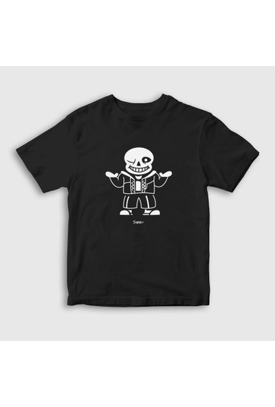 Presmono Unisex Çocuk Siyah Sans Undertale T-Shirt
