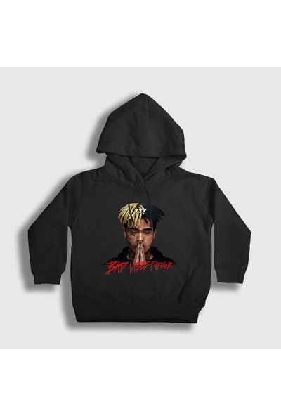 Presmono Unisex Çocuk Siyah Forever XXXTentacion Kapüşonlu Sweatshirt