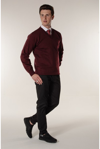 Mert Giyim Bordo Erkek Kazak V Yaka