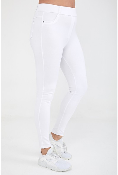 Siyezen Büyük Beden Beyaz Cep Detaylı Tayt