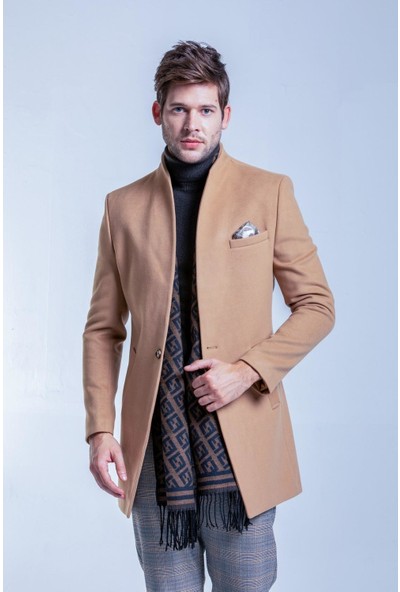 Ceketch Erkek Camel Slim Fit Hakim Yaka Kaban Ceketch Erkek Camel Slim Fit Hakim Yaka Kaban