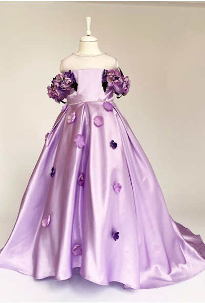 Zühre Balaban Lila Çiçekli Çocuk Abiye Elbise Zb Kids