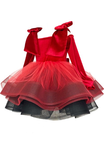 Zühre Balaban GiyimKırmızı Kadife Kız Çocuk Abiye Elbise Zb Kids
