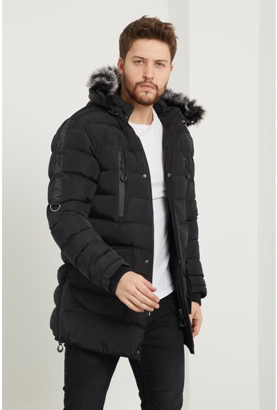 En Uygun En Moda Erkek Slim Fit Şişme Kapşonlu Kürklü Mont Siyah En Uygun En Moda Erkek Slim Fit Şişme Kapşonlu Kürklü Mont Siyah