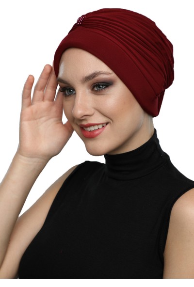 Fidan Bone Incili Işlemeli Hazır Türban Tesettür Bone