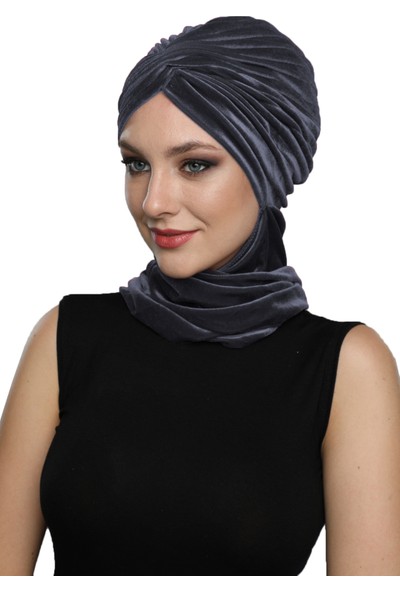 Fidan Bone Kadife Çapraz Atkılı Füme Hazır Bone