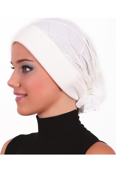 Fidan Bone Lüks Nervürlü Arkası Şifon Aksesuarı Hazır Bone