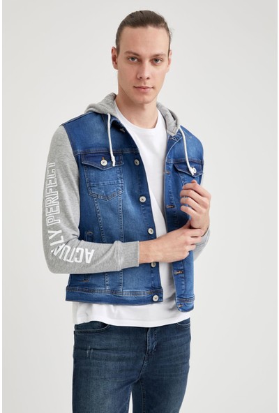 Defacto Kapüşonlu Kolları Örme Jean Ceket M4861AZ21SP