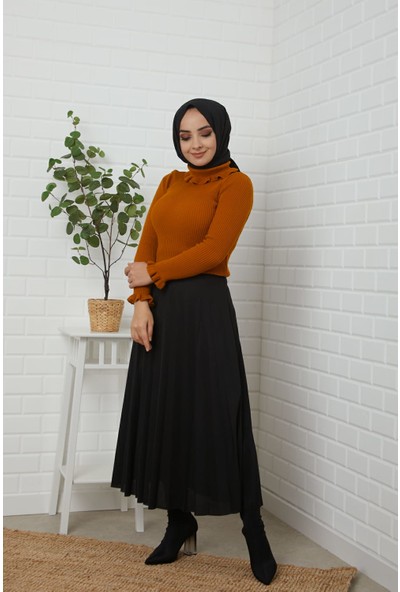 Essah Moda Kadın Siyah Uzun Piliseli Etek - MESYH000134 Essah Moda Kadın Siyah Uzun Piliseli Etek - MESYH000134