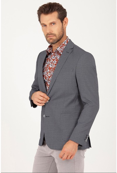 Hatemoğlu Antrasit Slim Fit Desenli Ceket Hatemoğlu Antrasit Slim Fit Desenli Ceket