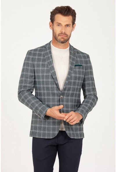 Hatemoğlu Yeşil Slim Fit Ekoseli Ceket