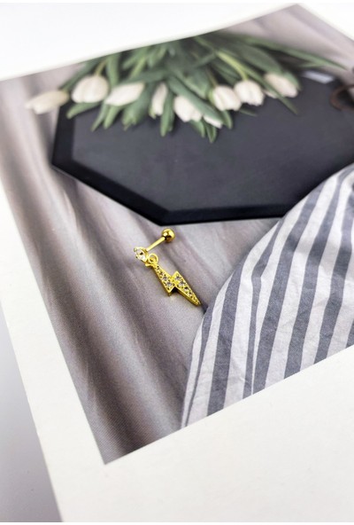 ÇLK Accessories 316 Çelik Taşlı Şimşek Figür Piercing TRPIERCING027 PIERX12001