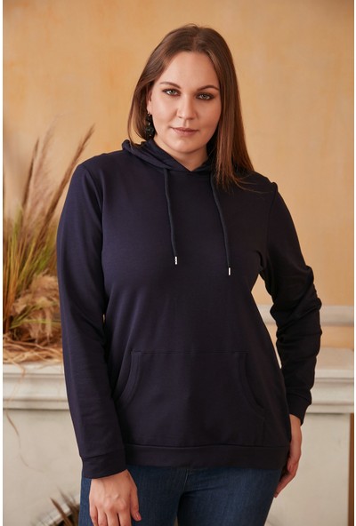 Rmg Kapşonlu Büyük Beden Lacivert Sweatshirt Rmg Kapşonlu Büyük Beden Lacivert Sweatshirt