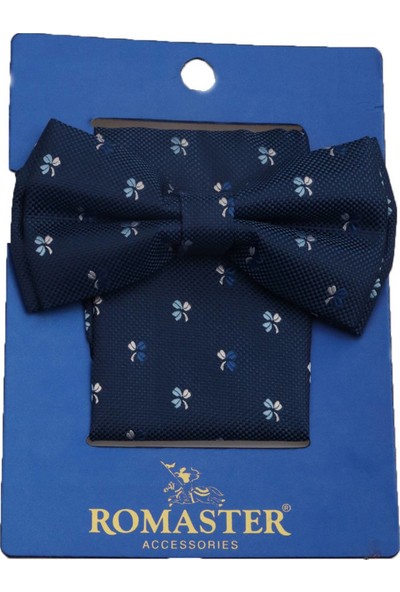 Romaster Lacivert Renk Çiçek Desenli Mendilli Papyon