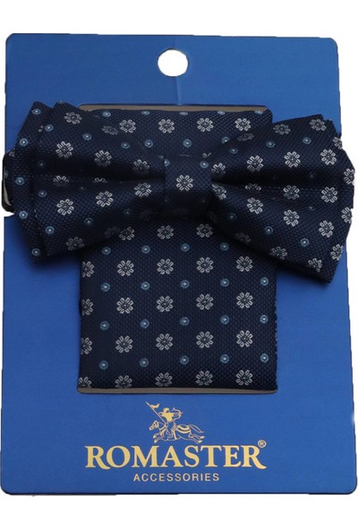 Romaster Lacivert Renk Çiçek Desenli Mendilli Papyon