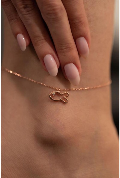 İzla Design Balık Model Rose Kaplama Gümüş İtalyan Halhal İzla Design Balık Model Rose Kaplama Gümüş İtalyan Halhal