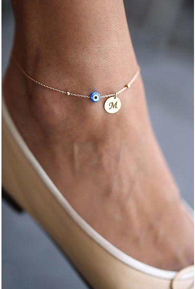 Papatya Silver 925 Ayar Nazar Boncuklu M Harfli Plaka Gümüş Halhal Papatya Silver 925 Ayar Nazar Boncuklu M Harfli Plaka Gümüş Halhal