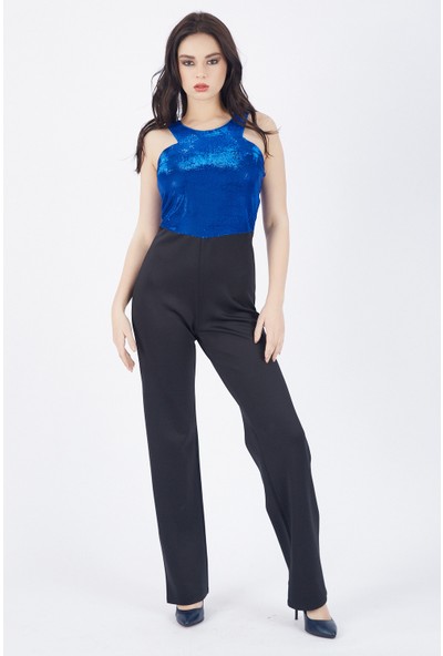 Sense Parlak Kumas Abiye Tulum | TLM31342 Siyah-Saks