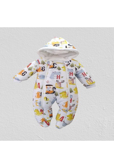 Podium Giyim Sevimli Alfabe ve Orman Hayvanları Figürlü Kozmonot Bebek Tulumu