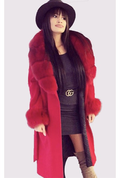 Nero Leather Kırmızı Kadın Kaşe Kaban