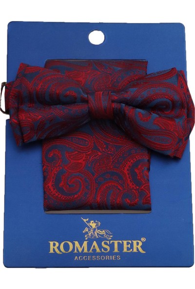 Romaster Lacivert Şal Desenli Mendilli Papyon