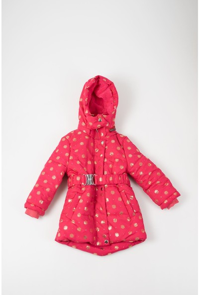 Epaavm Kapşonlu Içi Polar Kar Tanesi Baskılı Şişme Mont