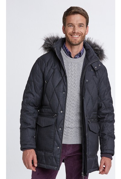 Hemington Erkek Kapüşonlu Kaz Tüyü Antrasit Parka