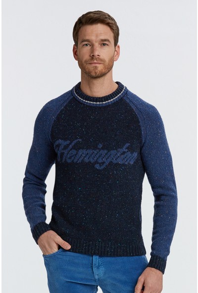 Hemington Erkek Logolu Lacivert Yün Kazak