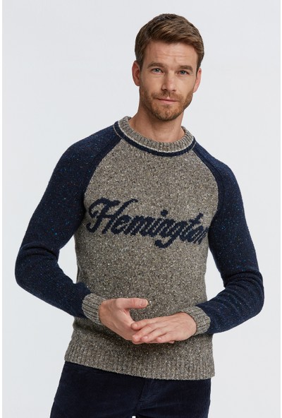 Hemington Erkek Logolu Gri Yün Kazak