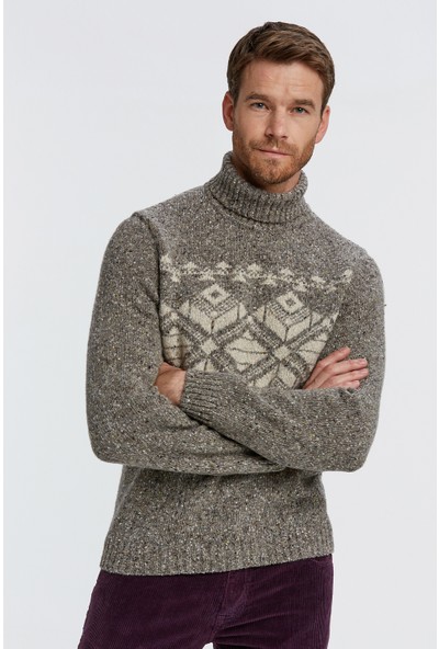Hemington Erkek Kar Desenli Yün Gri Kazak