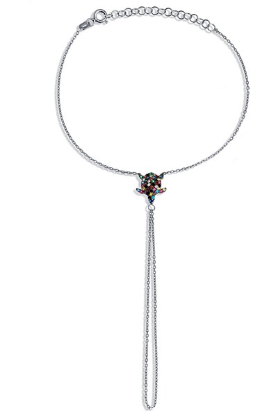 Argentum Concept Renkli Taşlı Kaplumbağa Motifli Gümüş Şahmeran B061901