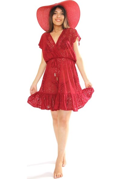 Mayo Merkezi Plaj Giyim, Farbelalı Beli Lastikli Dantel Pareo