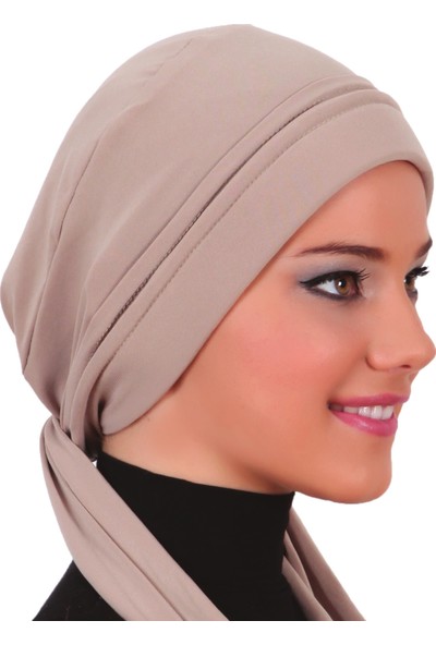 Fidan Bone Bağlamalı Bej Hazır Türban Tesettür Bone