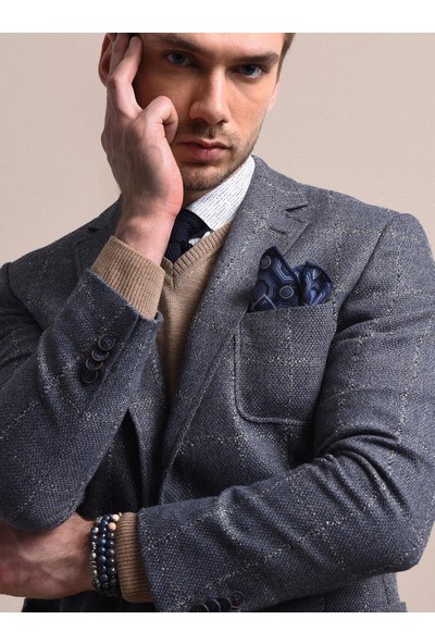 Kip Erkek Kareli Dokuma Ceket