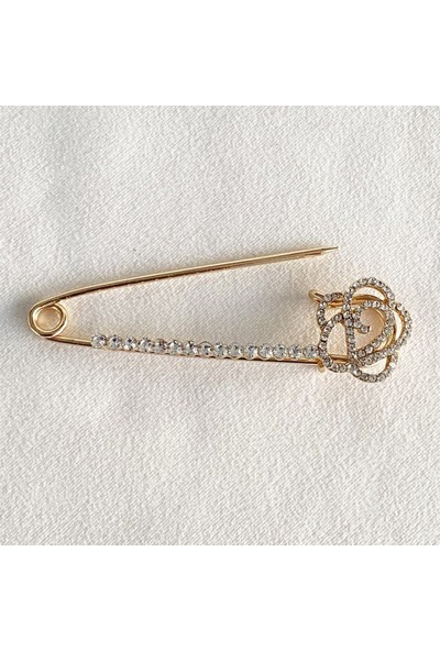 Takıştır Takıştır Sarı Gül Figürlü Taşlı Broş