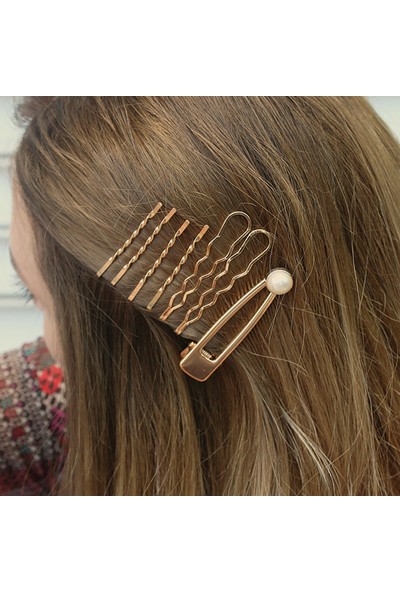 Takıştır 6 Adet Tel Toka ve 1 Adet İncili Pens Toka Set Takıştır 6 Adet Tel Toka ve 1 Adet İncili Pens Toka Set