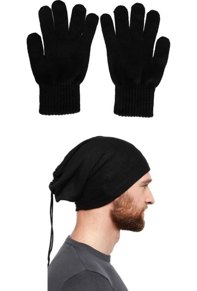 Belifanti Collection Unisex Yün Eldiven Polar Bere Boyunluk Siyah Set