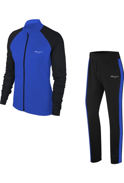 Poseidon Storm Büyük Beden Kadın Mavi Günlük Sporcu Eşofman Takımı 4xl-8xl - Kolları Siyah - M6