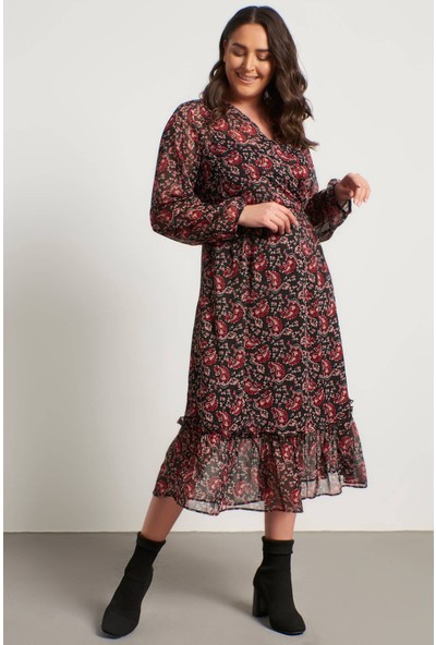 Myline Anvelop Şifon Astarlı Fırfır Detay Elbise Myline Anvelop Şifon Astarlı Fırfır Detay Elbise