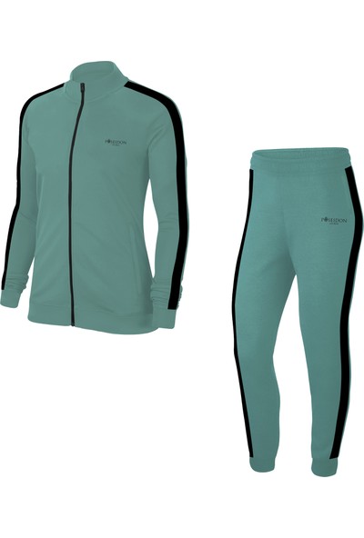 Poseidon Storm Kız Çocuk Su Yeşili Günlük Sporcu Eşofman Takımı 104CM-176CM Siyah Tek Bant Şerit - M1