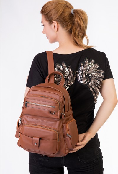 BAGzy 40CM Yumuşak Yıkama Deri Çok Gözlü Sırt Çantası BAGzy 40CM Yumuşak Yıkama Deri Çok Gözlü Sırt Çantası