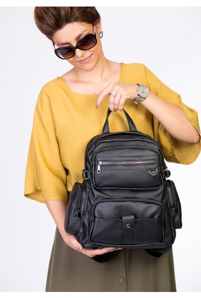 BAGzy 40CM Yumuşak Yıkama Deri Çok Gözlü Sırt Çantası BAGzy 40CM Yumuşak Yıkama Deri Çok Gözlü Sırt Çantası