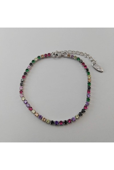 Modamugo Renkli Zirkon Taşlı Suyolu Halhal - Rodyum Modamugo Renkli Zirkon Taşlı Suyolu Halhal - Rodyum