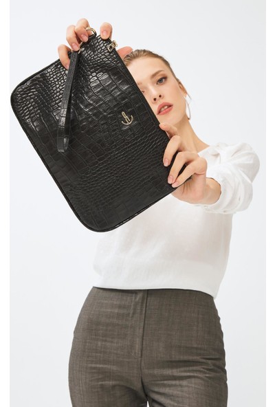 Kadın Basic Clutch Çanta Kroko Timsah Desen Siyah 214002 Kadın Basic Clutch Çanta Kroko Timsah Desen Siyah 214002