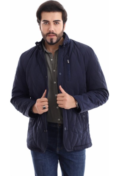 Morwagon Erkek Lacivert Baklava Model Classic İçi Kürklü Mont Morwagon Erkek Lacivert Baklava Model Classic İçi Kürklü Mont