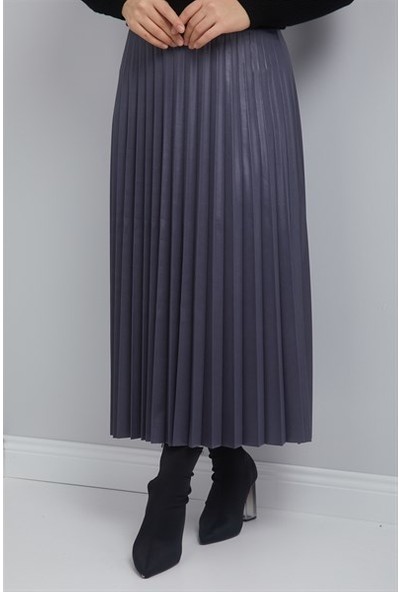 Modakardelen Piliseli Deri Görünümlü Etek Füme Modakardelen Piliseli Deri Görünümlü Etek Füme