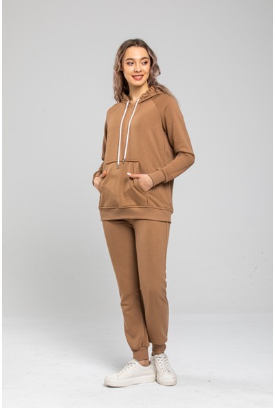 Mr Fashion Kadın Kahverengi Kapüşonlu Ribanalı Polarlı Oversize Eşofman Takımı Mr Fashion Kadın Kahverengi Kapüşonlu Ribanalı Polarlı Oversize Eşofman Takımı