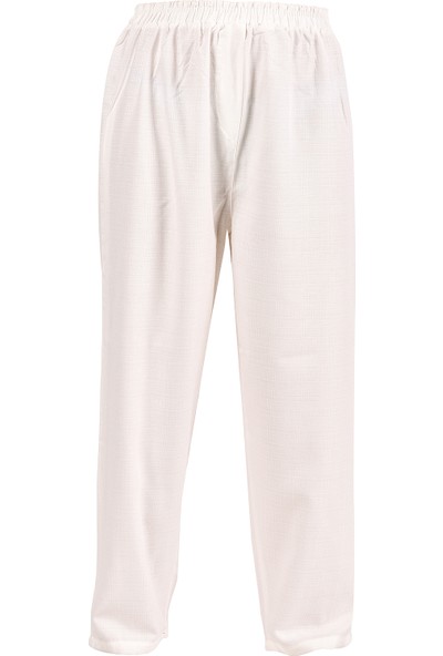 Kanaviçe Kadın Keten Beli Lastikli Pantolon Krem Desenli B024-1