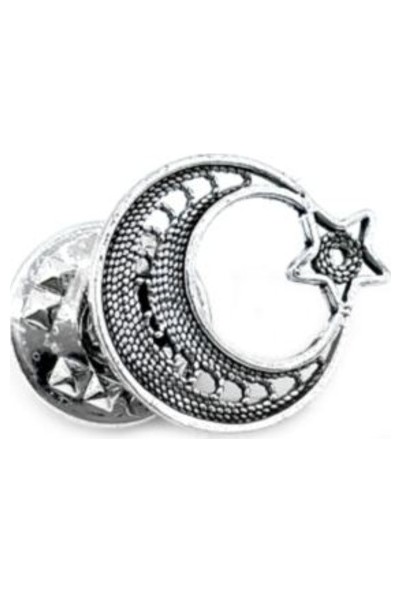 Bigakan Gümüş Rozet Ay Yıldız Gümüş Yaka İğnesi