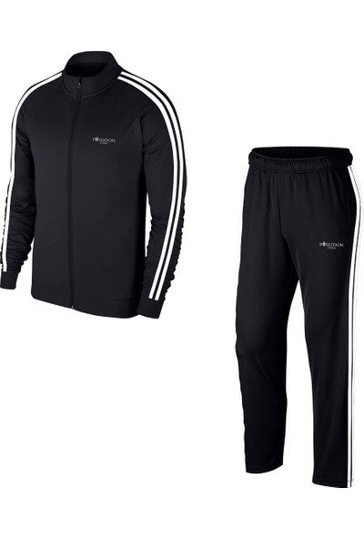 Büyük Beden Erkek Siyah Günlük Sporcu Eşofman Takımı 4XL-10XL Beyaz Çift Şerit - M2